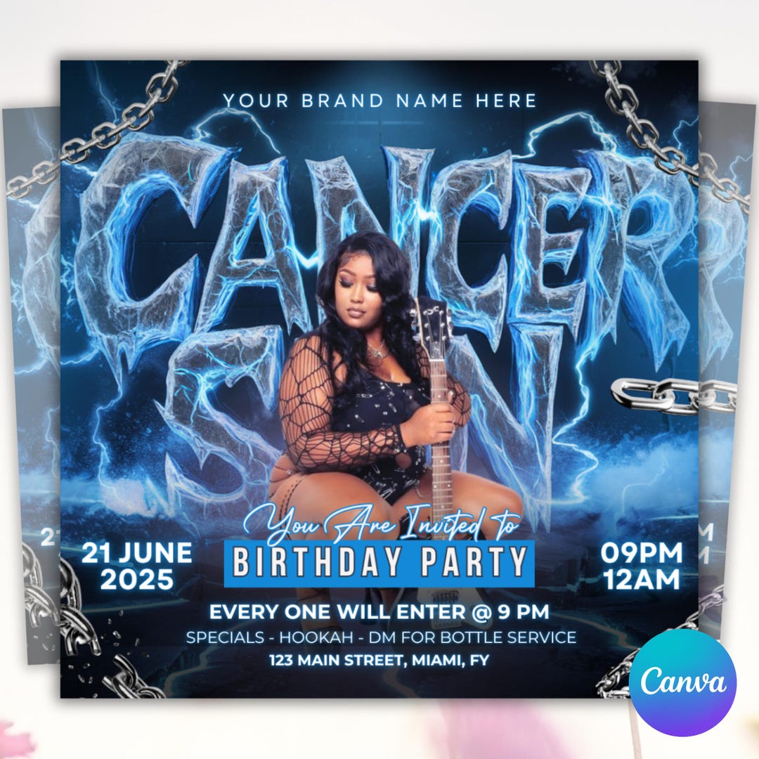 Cancer Season Party Flyer, Birthday Szn Flyer, Cancer Invitation Flyer ...