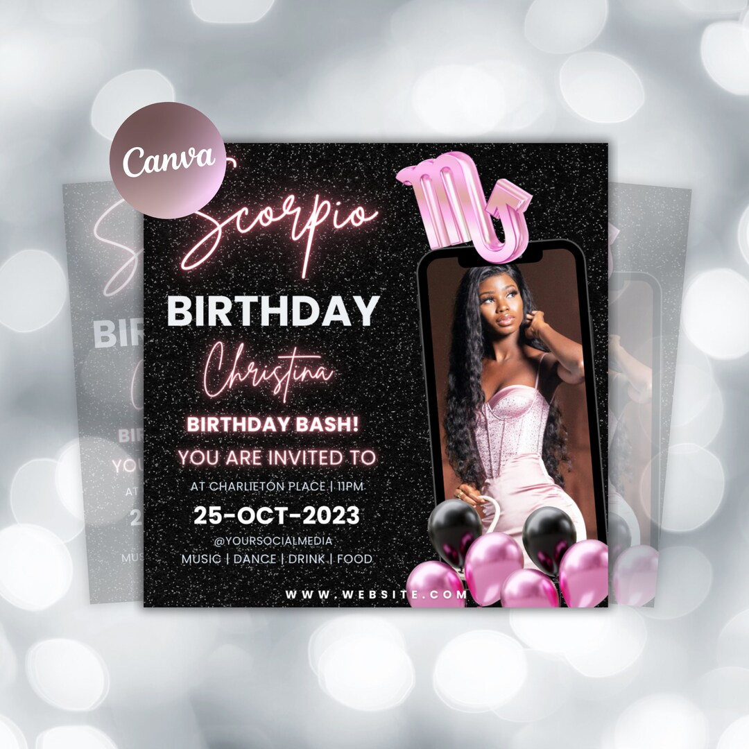 Scorpio Birthday Flyer, Birthday Girl, Happy Birthday Flyer, Scorpio ...