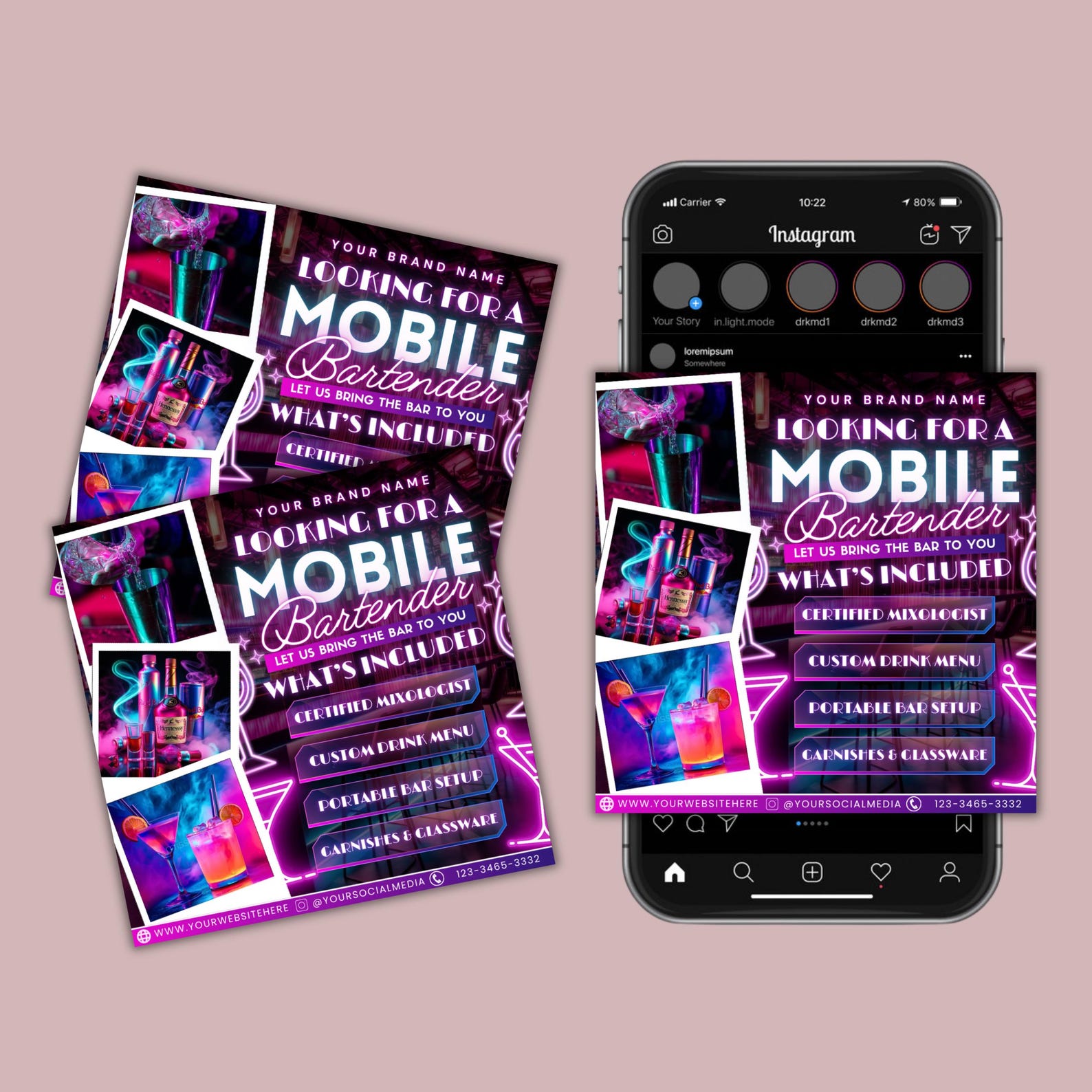 Mobile Bartending Flyer, DIY Mixologist Bartender Drink Services Party ...