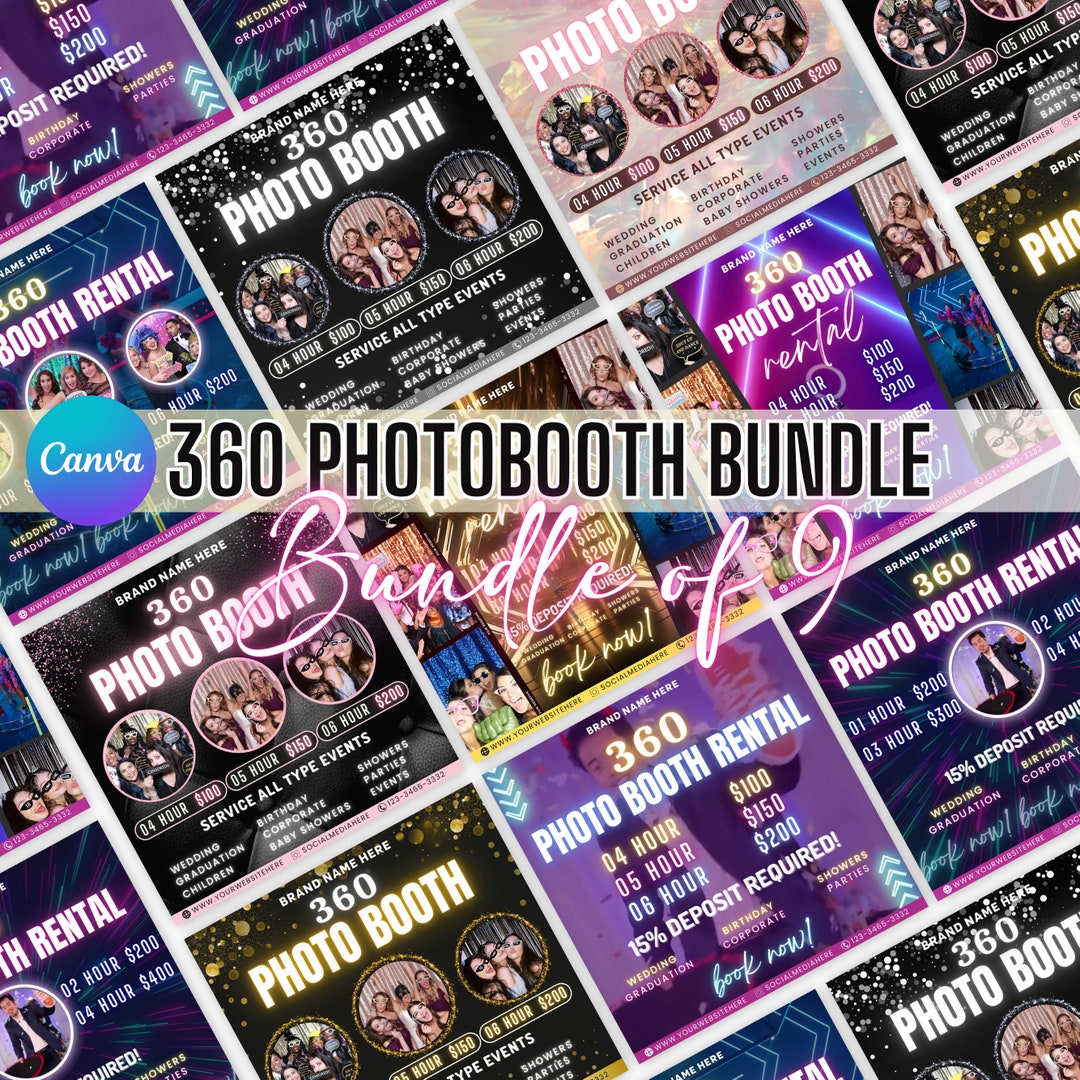 360 Photo Booth Flyer Bundle, DIY Event Photography Rental Party Flyer ...