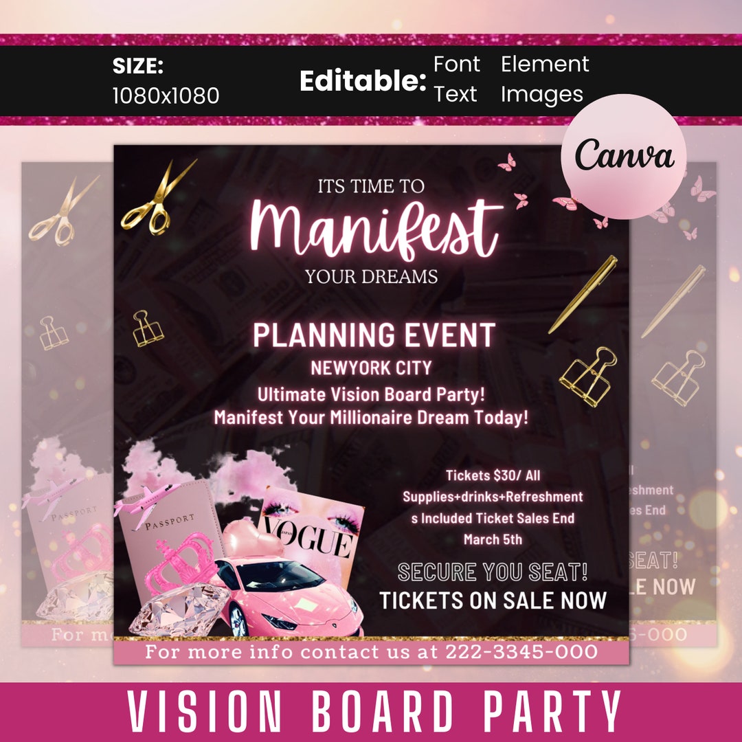 Editable Vision Board Flyer, Vision Board Flyer, Manifesting Event ...