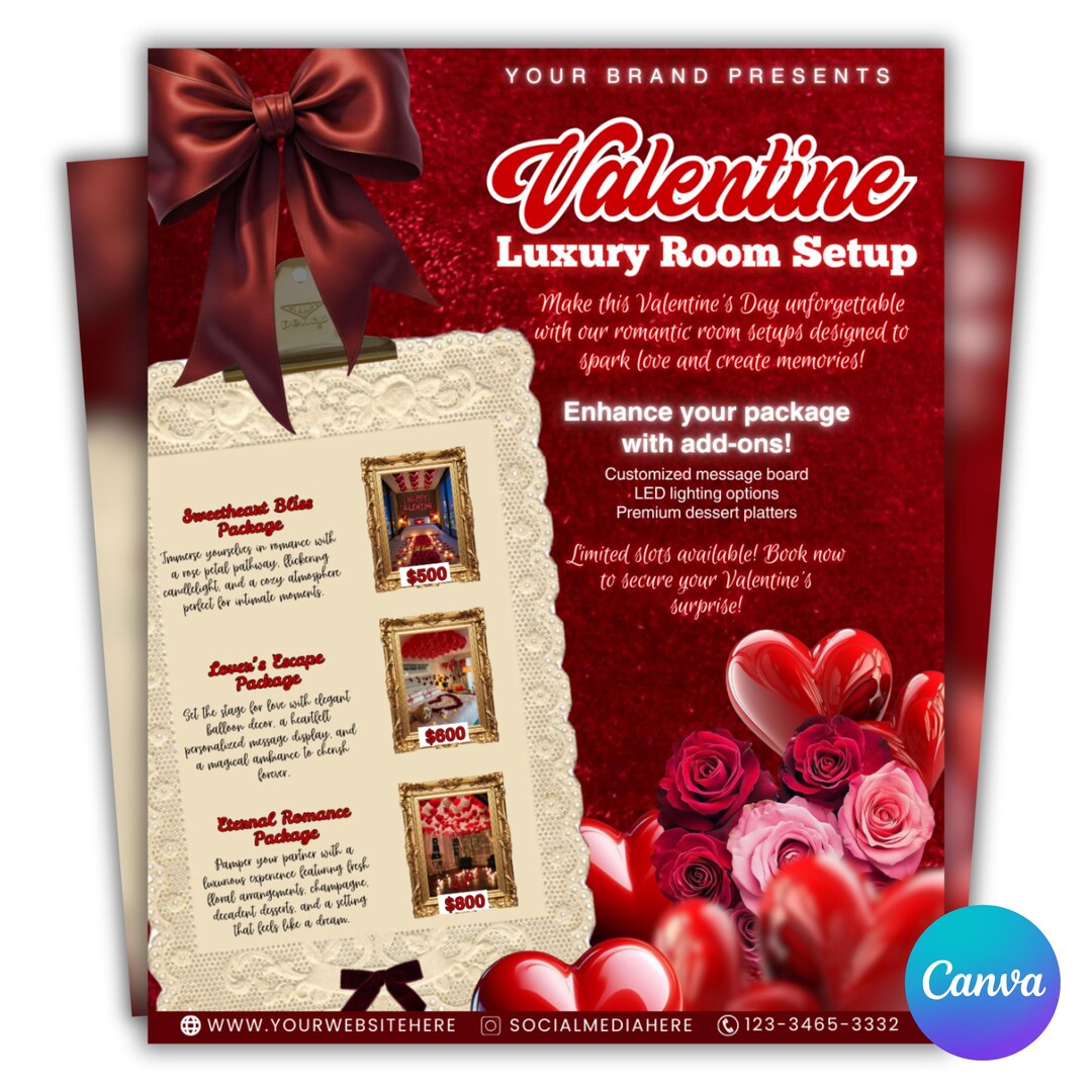 Room Setup Valentines Booking Flyer, Valentine Room Setup Flyer ...