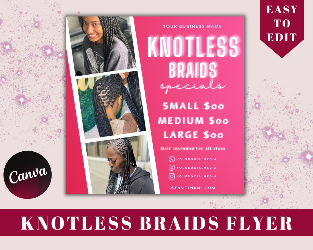 Braid Special Flyer, Knotless Braids Flyer, Braids Flyer, Hair Pricing ...
