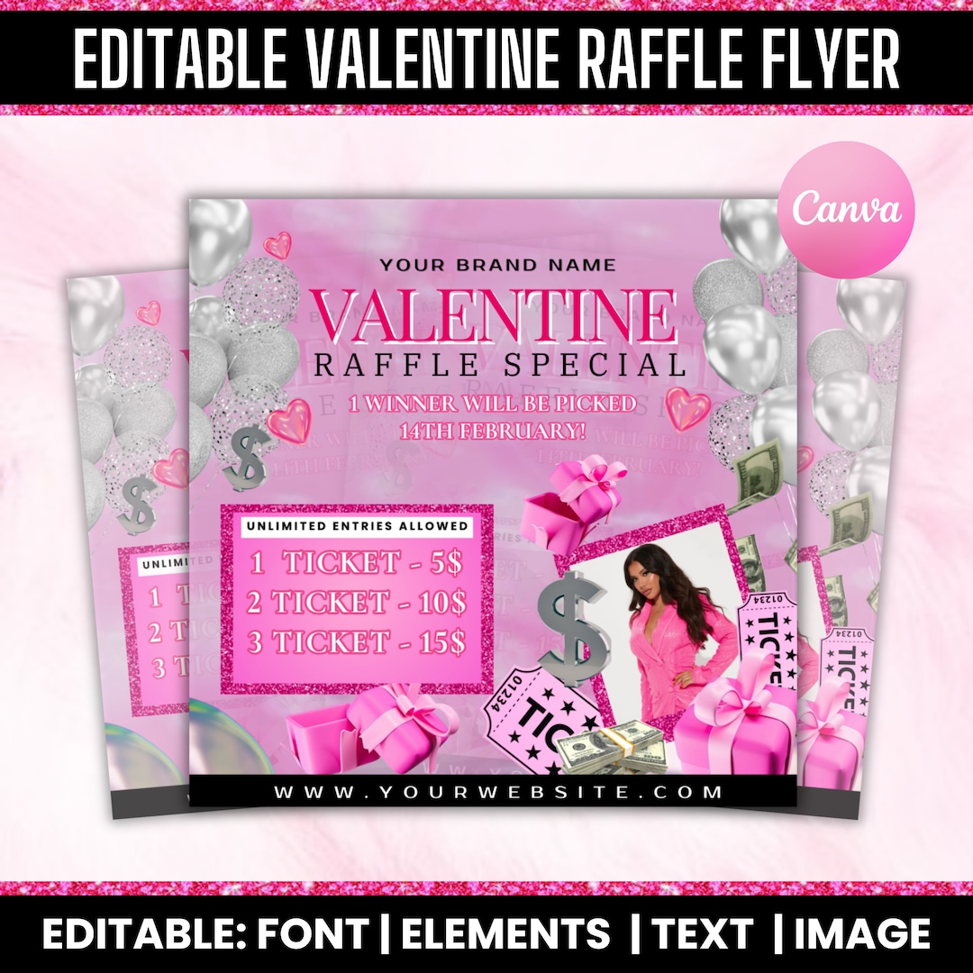 Valentines Raffle Flyer, Valentine Day Giveaway Flyer, DIY Flyer ...