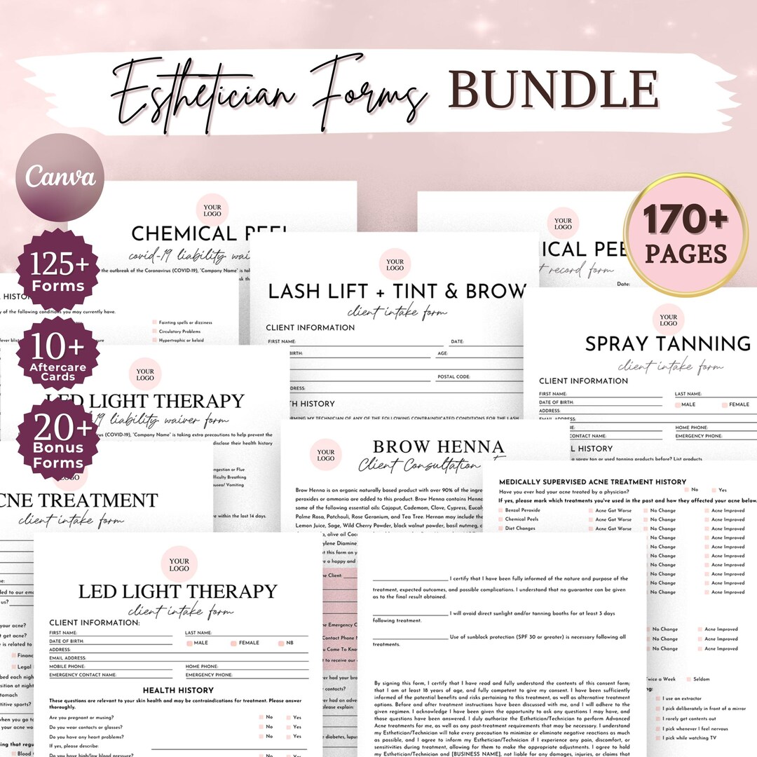 Esthetician Intake Forms Bundle, Editable Esthetician Consent Forms ...