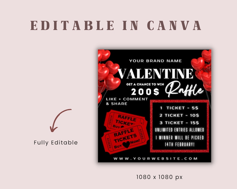 Valentines Raffle Flyer Template, Valentines Day Raffle Giveaway Flyer ...