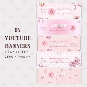 Bow Coquette Youtube Branding Kit, Editable Youtube Banners, Intros ...