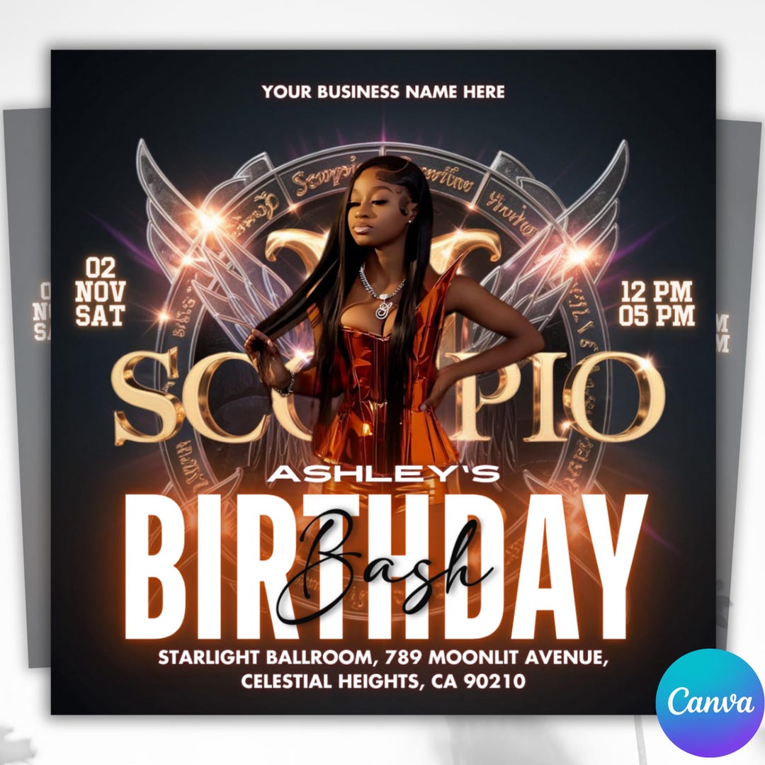 Scorpio Birthday Flyer, Birthday Girl, Happy Birthday Flyer, Scorpio ...