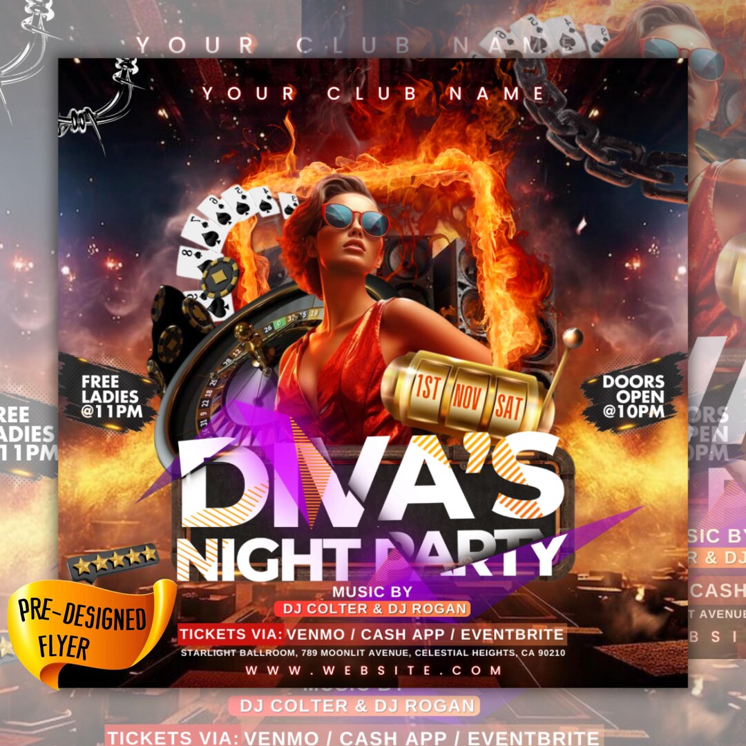 Diva's Night Party Flyer, DJ Nightclub Party Flyer, Adult Party Flyer ...