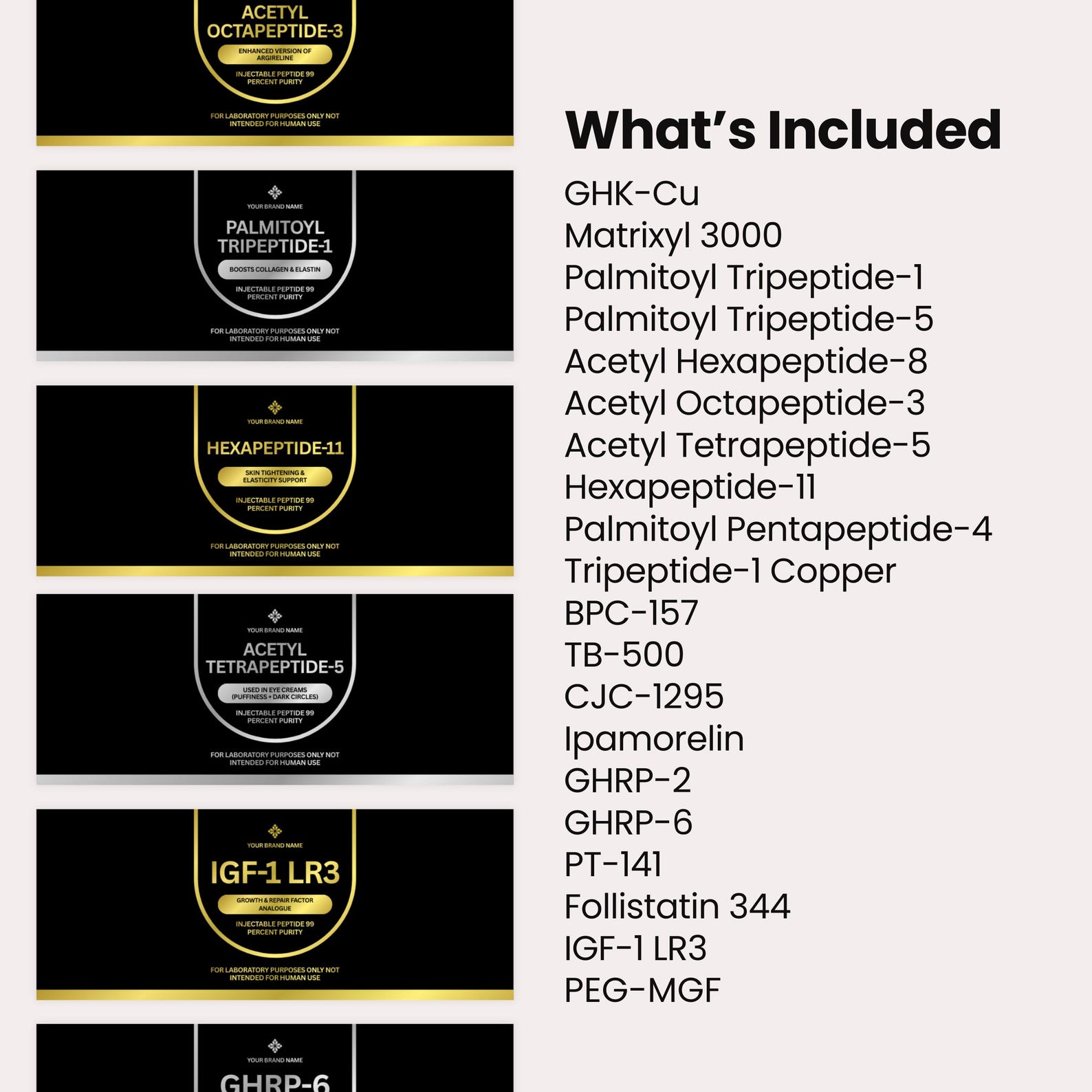 Peptide Label Templates Bundle, 20 Peptide Printable Labels, Peptide ...