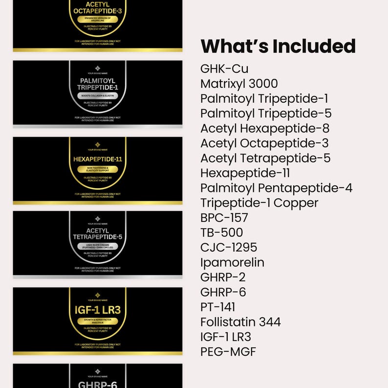 Peptide Label Templates Bundle, 20 Peptide Printable Labels, Peptide ...