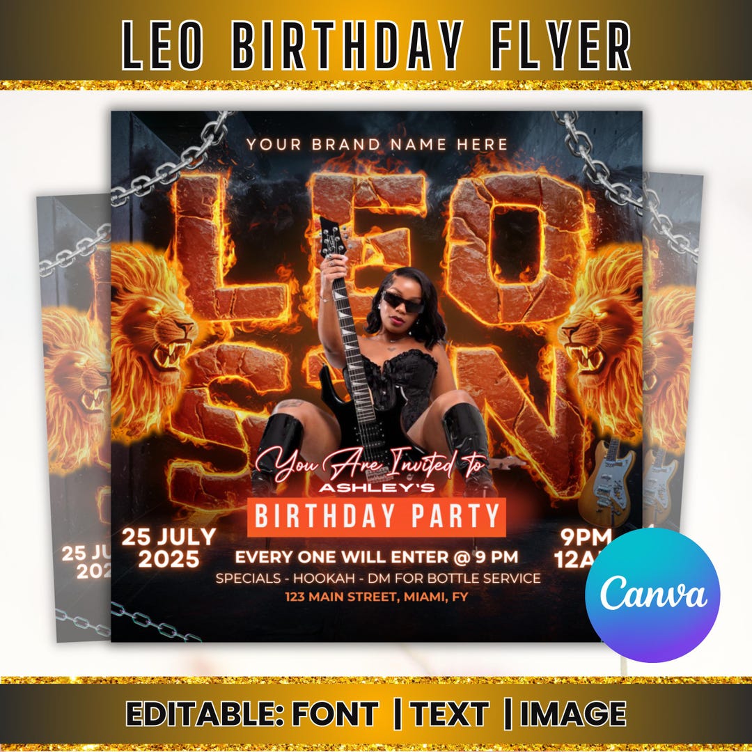 Leo Season Birthday Flyer, Leo Birthday Flyer, Birthday Girl Flyer ...