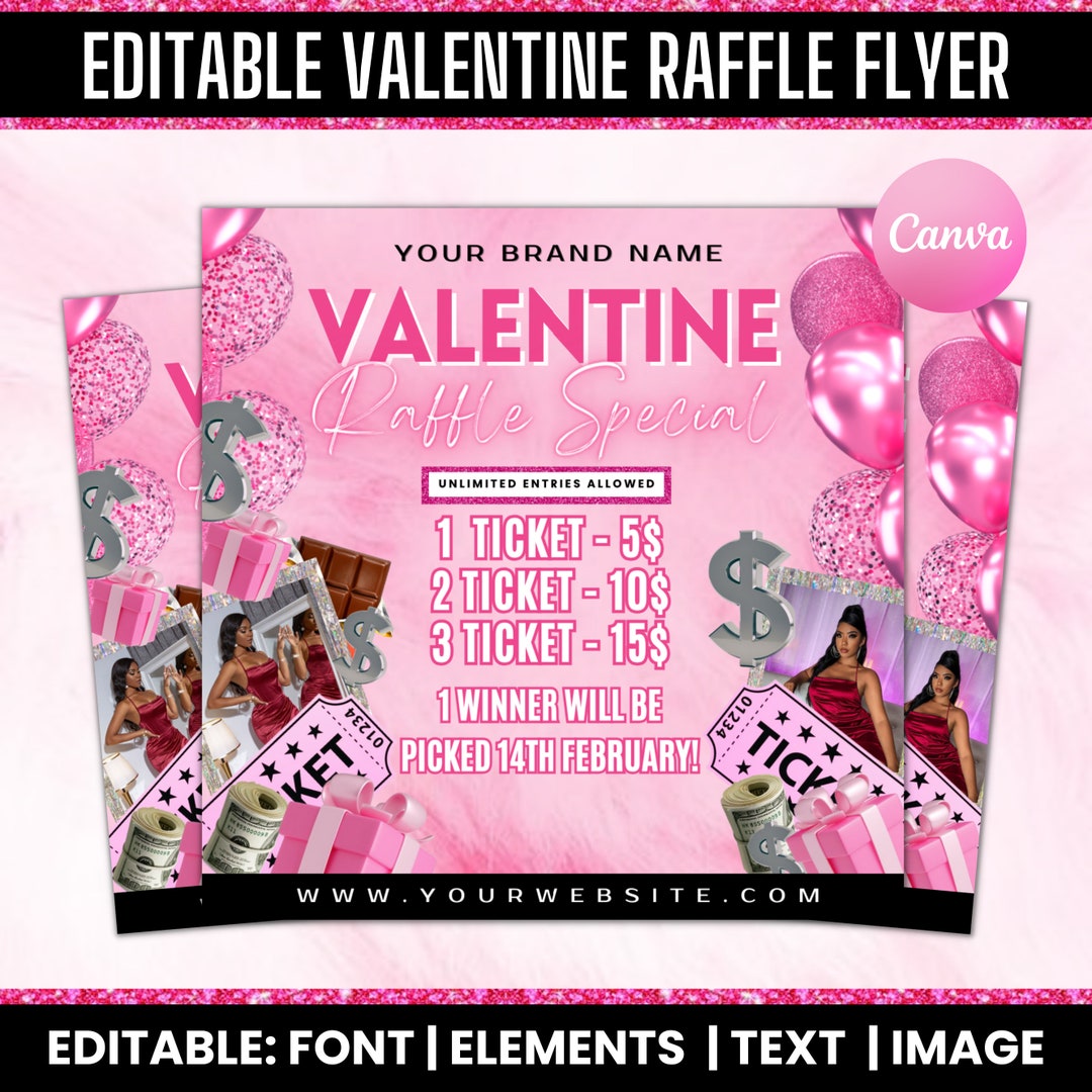 Valentines Raffle Flyer, Valentine Day Giveaway Flyer, DIY Flyer ...