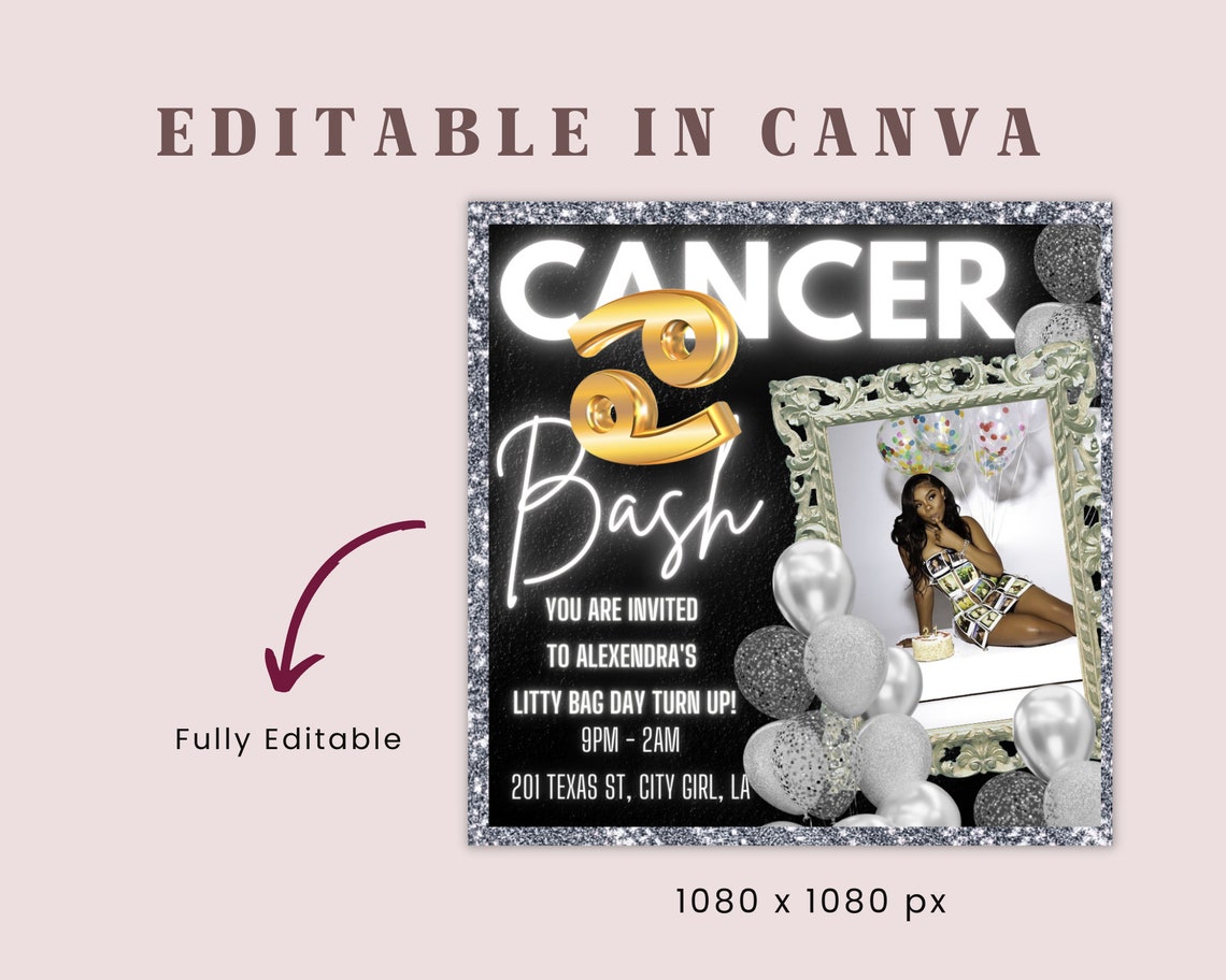 Cancer Birthday Flyer, Birthday Template, Birthday Girl, Party Flyer ...