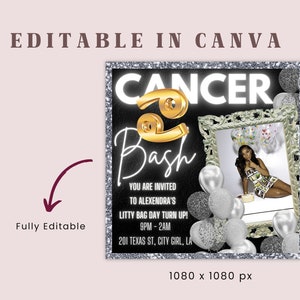 Cancer Birthday Flyer, Birthday Template, Birthday Girl, Party Flyer ...