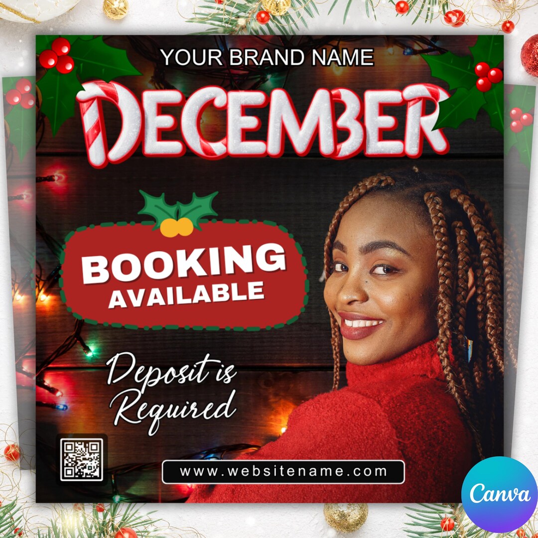 December Booking Flyer, Holiday Booking Flyer, Book Now Flyer, DIY Book ...