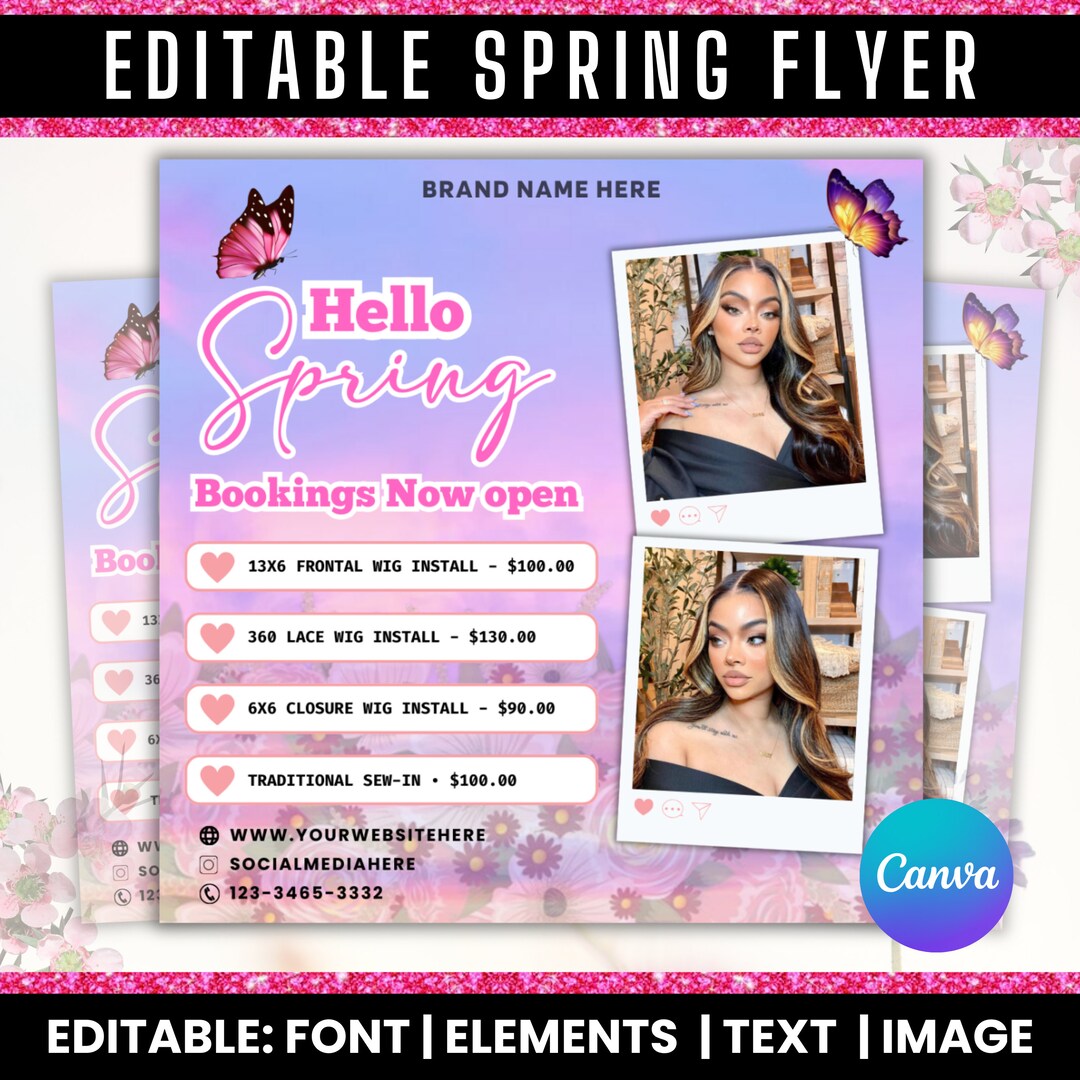 Hello Spring Flyer, Spring Break Flyer, March Bookings, Editable Spring ...