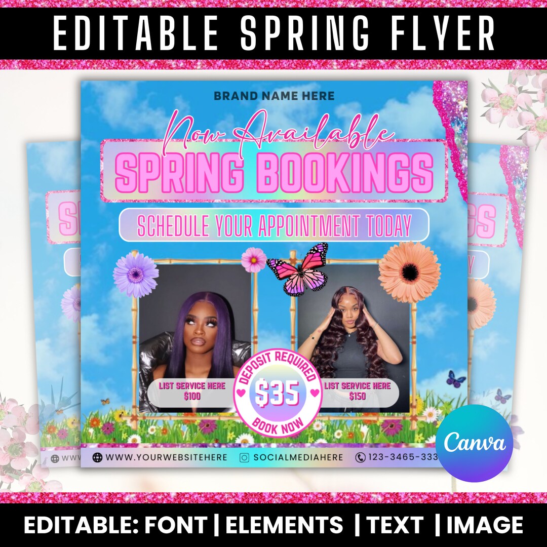 Spring Break Hair Flyer, Spring Booking Flyer, Editable Spring Flyer ...