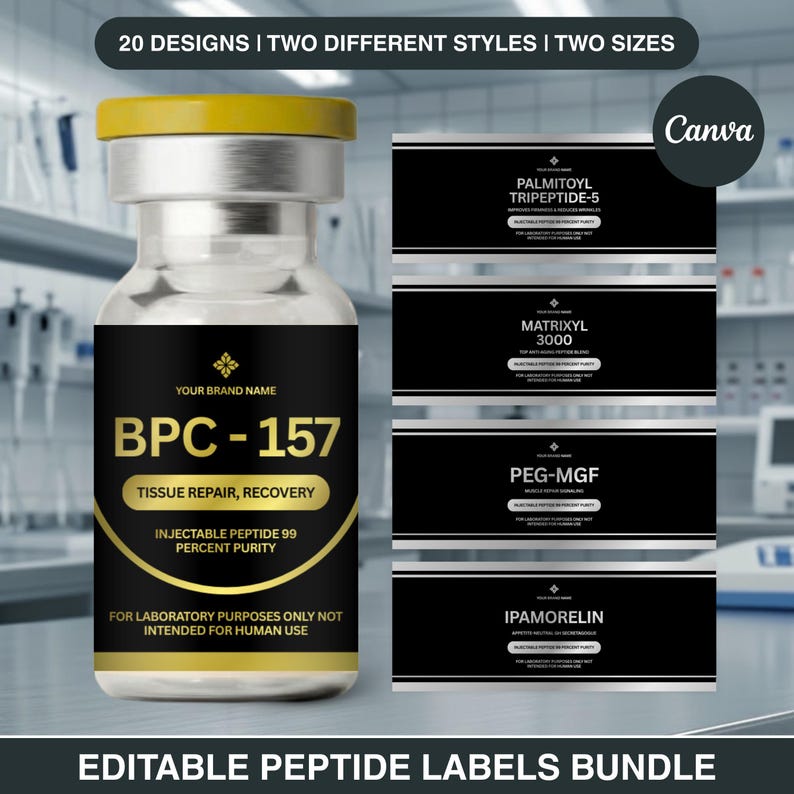 Peptide Label Templates Bundle, 20 Peptide Printable Labels, Peptide ...