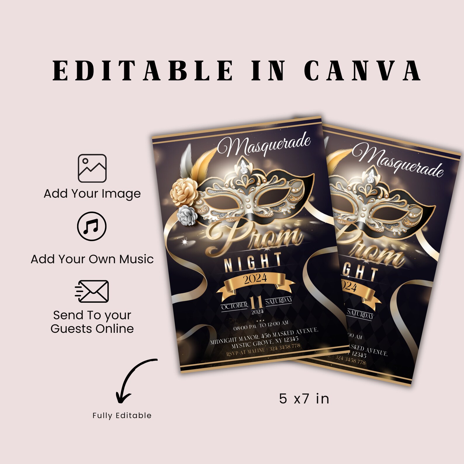 Prom Invitation Template, Prom Masquerade Theme Flyer, Prom Send Off ...