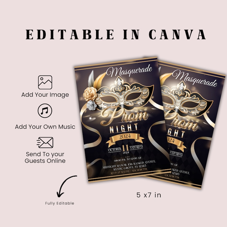Prom Invitation Template, Prom Masquerade Theme Flyer, Prom Send Off ...