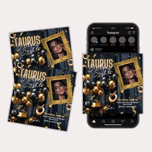 Taurus Birthday Flyer for Canva, Taurus Club Flyer, Birthday Invitation ...