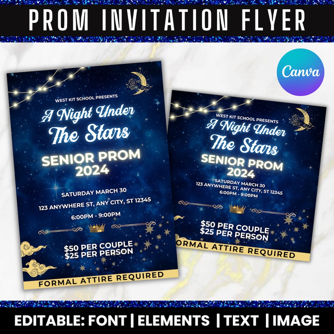 Prom Send off Invitation Flyer, A Night Under the Stars Prom Flyer ...