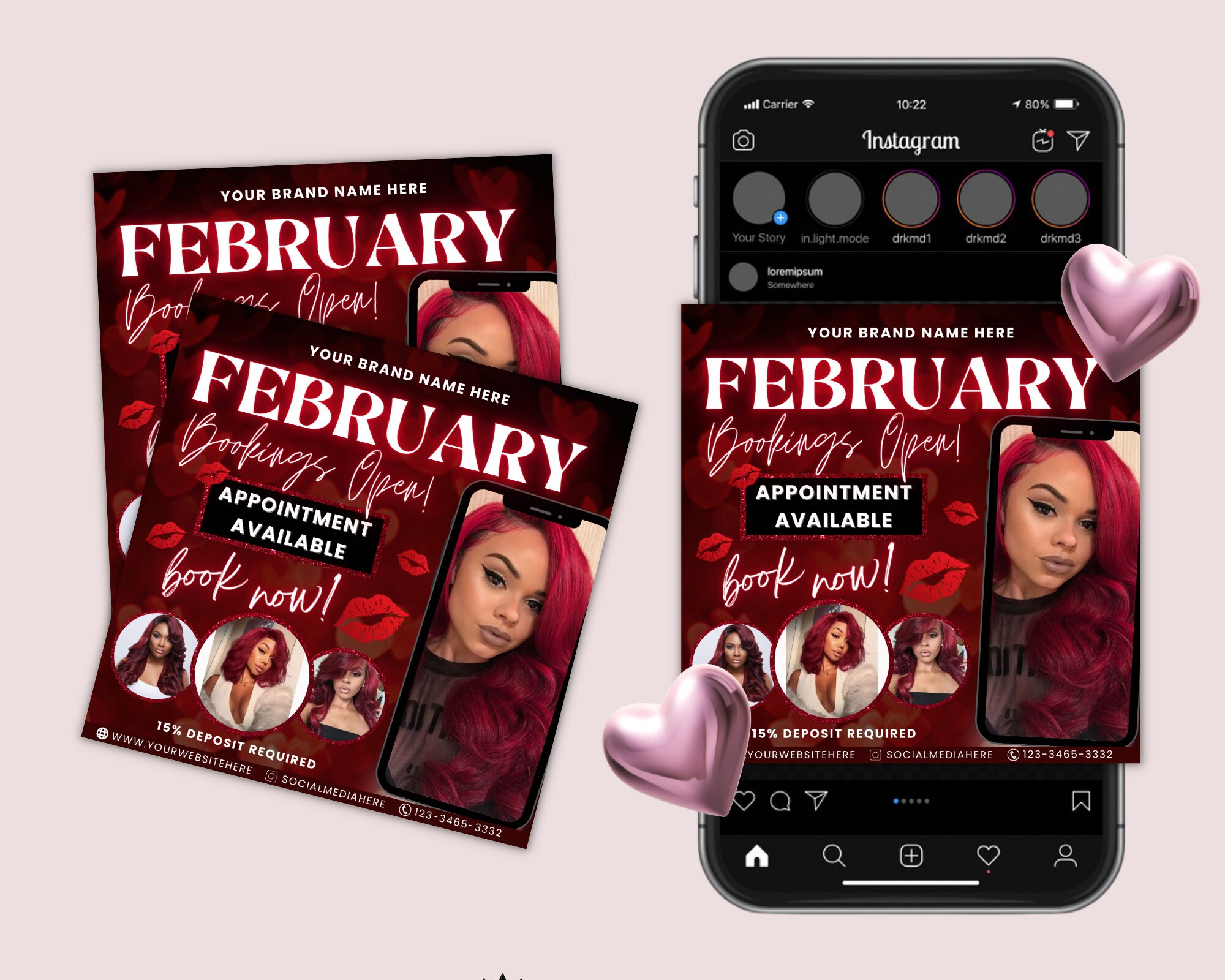 February Valentine Bookings Open Flyer, Valentine's Day Flyer, Makeup ...
