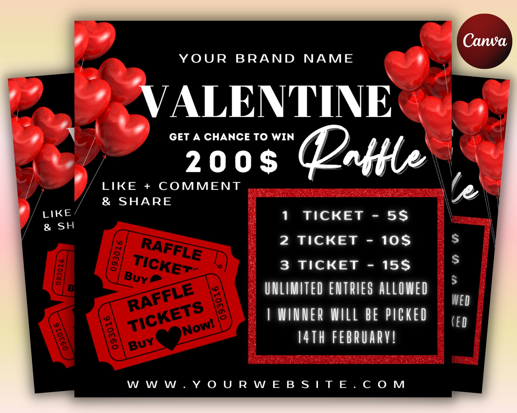 Valentines Raffle Flyer Template, Valentines Day Raffle Giveaway Flyer ...