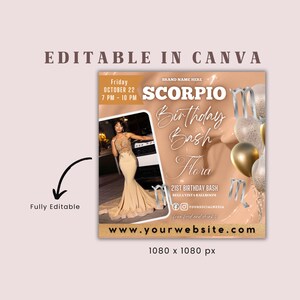 Scorpio Birthday Flyer, Birthday Template, Birthday Girl, Party Flyer ...