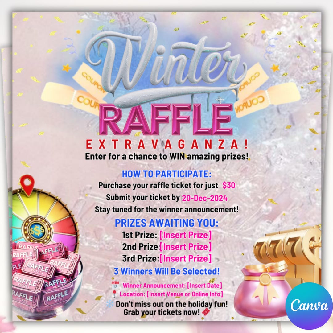 Winter Raffle Giveaway Flyer, DIY Flyer Template Design, Raffle Flyer ...