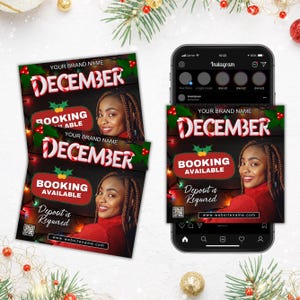 December Booking Flyer, Holiday Booking Flyer, Book Now Flyer, DIY Book ...