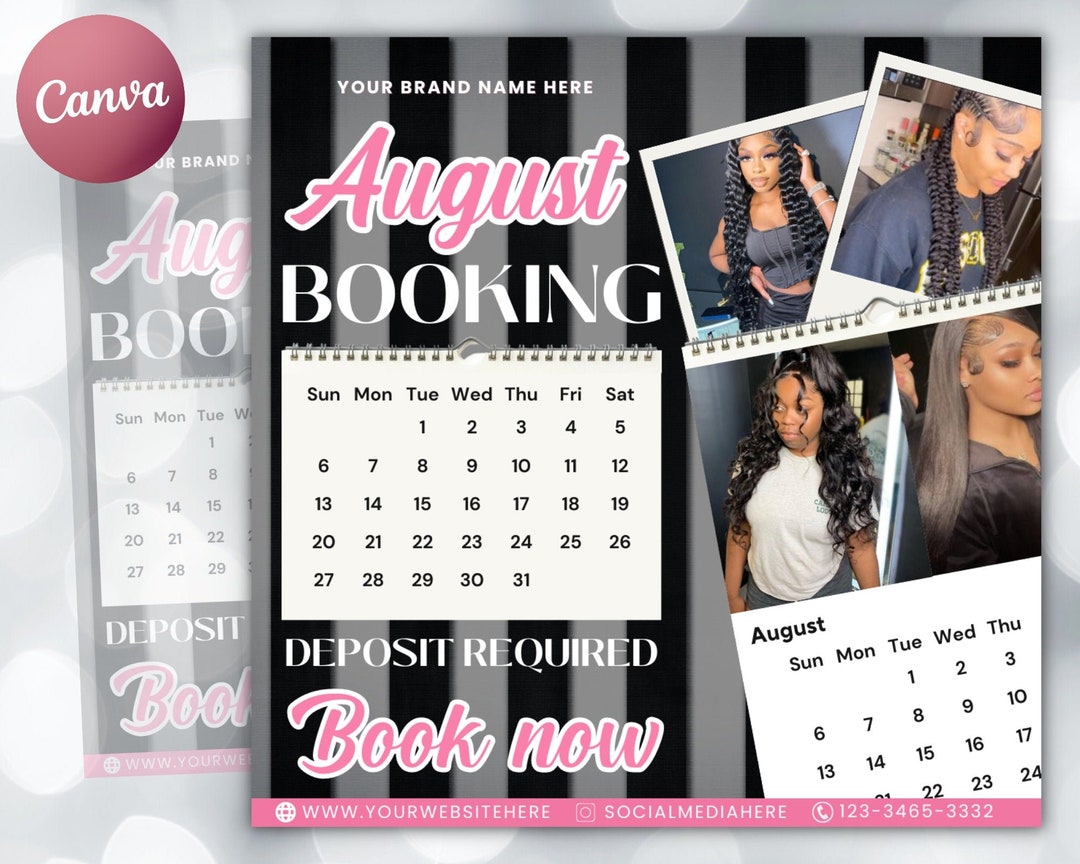 August Bookings Flyer, August Bookings Available, August Appointment ...
