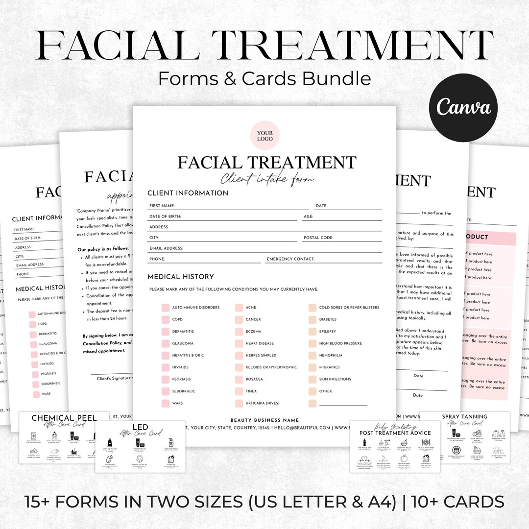 Facial Treatment Forms, Facial Intake Forms, Esthetician Client Intake ...