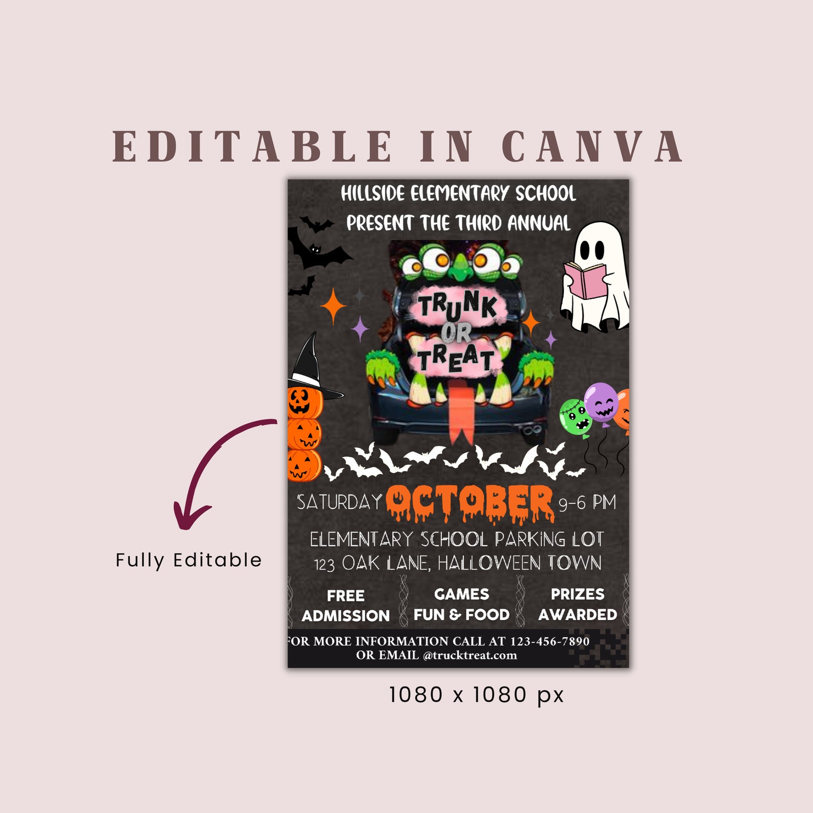 Trunk or Treat Flyer Editable Halloween Trunk or Treat Invitation Flyer ...