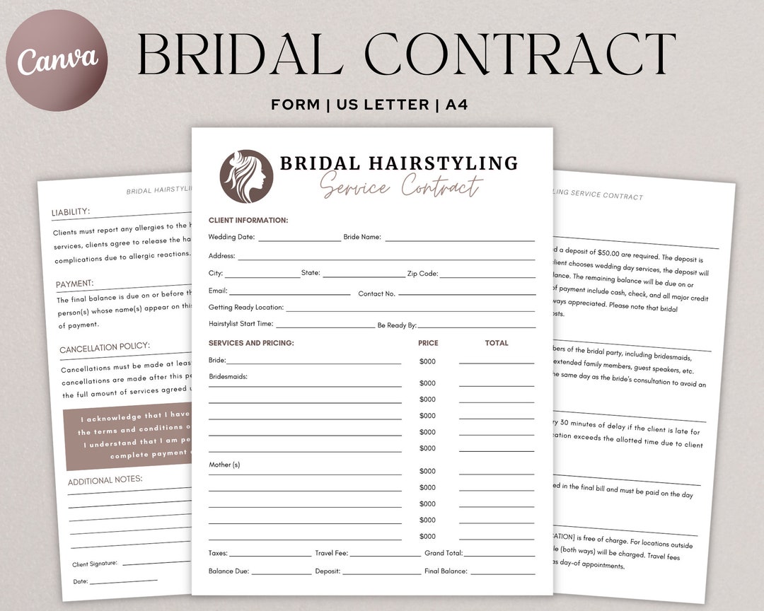 Bridal Hair Contract Template, Bridal Contract, Contract Template ...