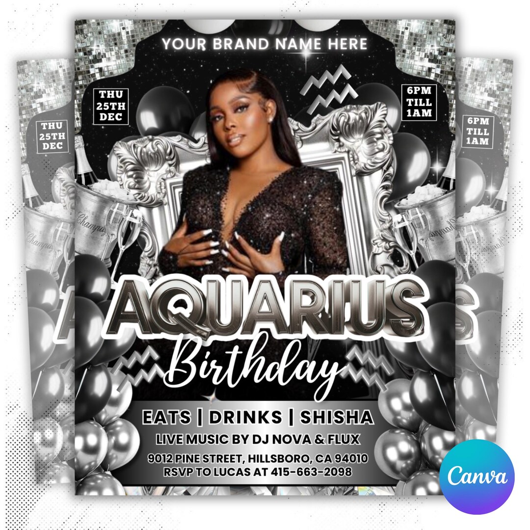 Aquarius Birthday Flyer for Her, Aquarius Nightclub Birthday Flyer ...