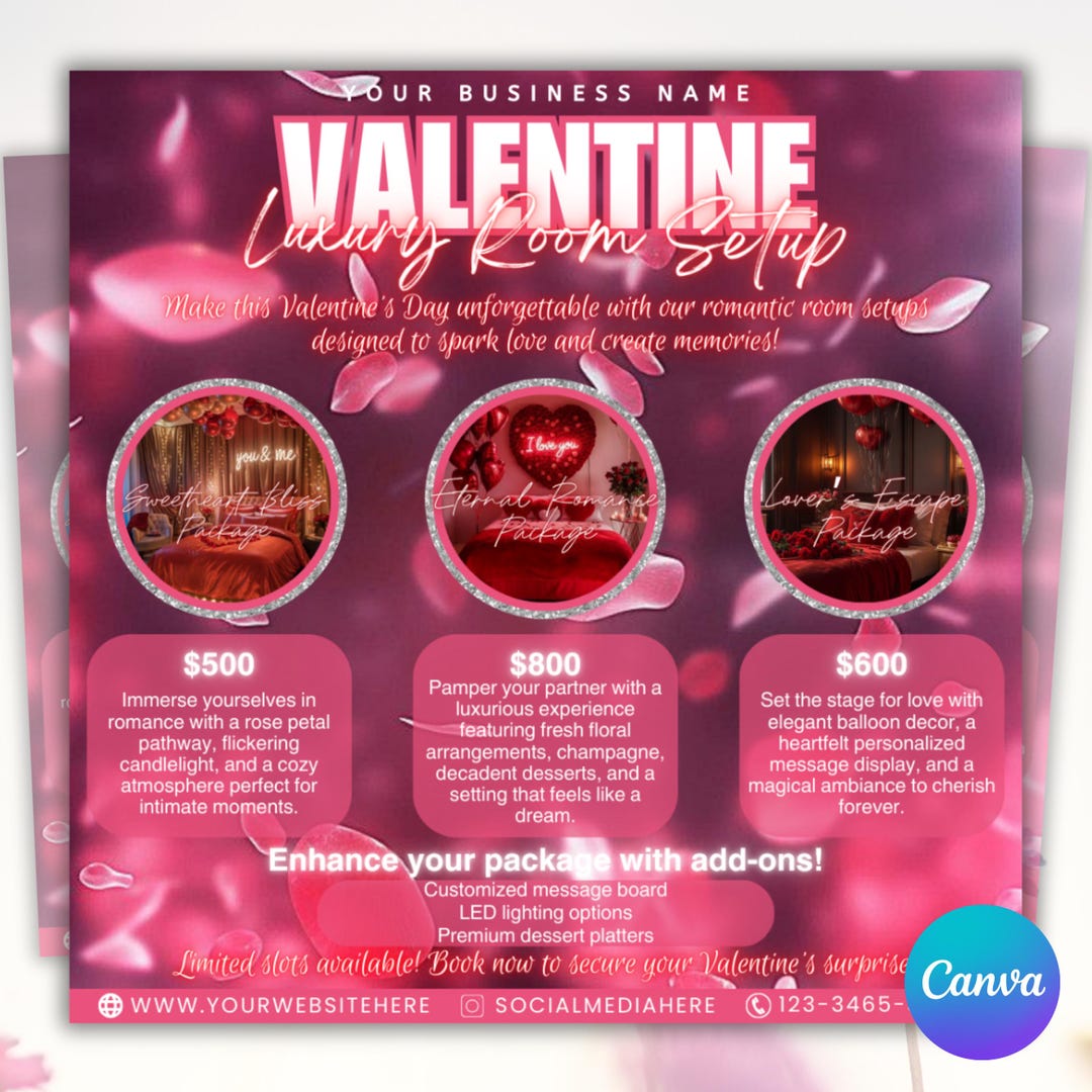 Room Setup Valentines Booking Flyer, Valentine Room Setup Flyer ...