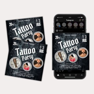 Tattoo Party Flyer, Tattoo Artist, Tattoo Party Invitation, Tattoo Shop ...