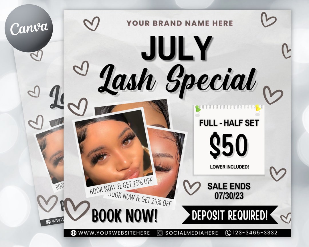 July Booking Flyer, Lash Special Flyer, DIY Summer Flyer, Summer Sale ...