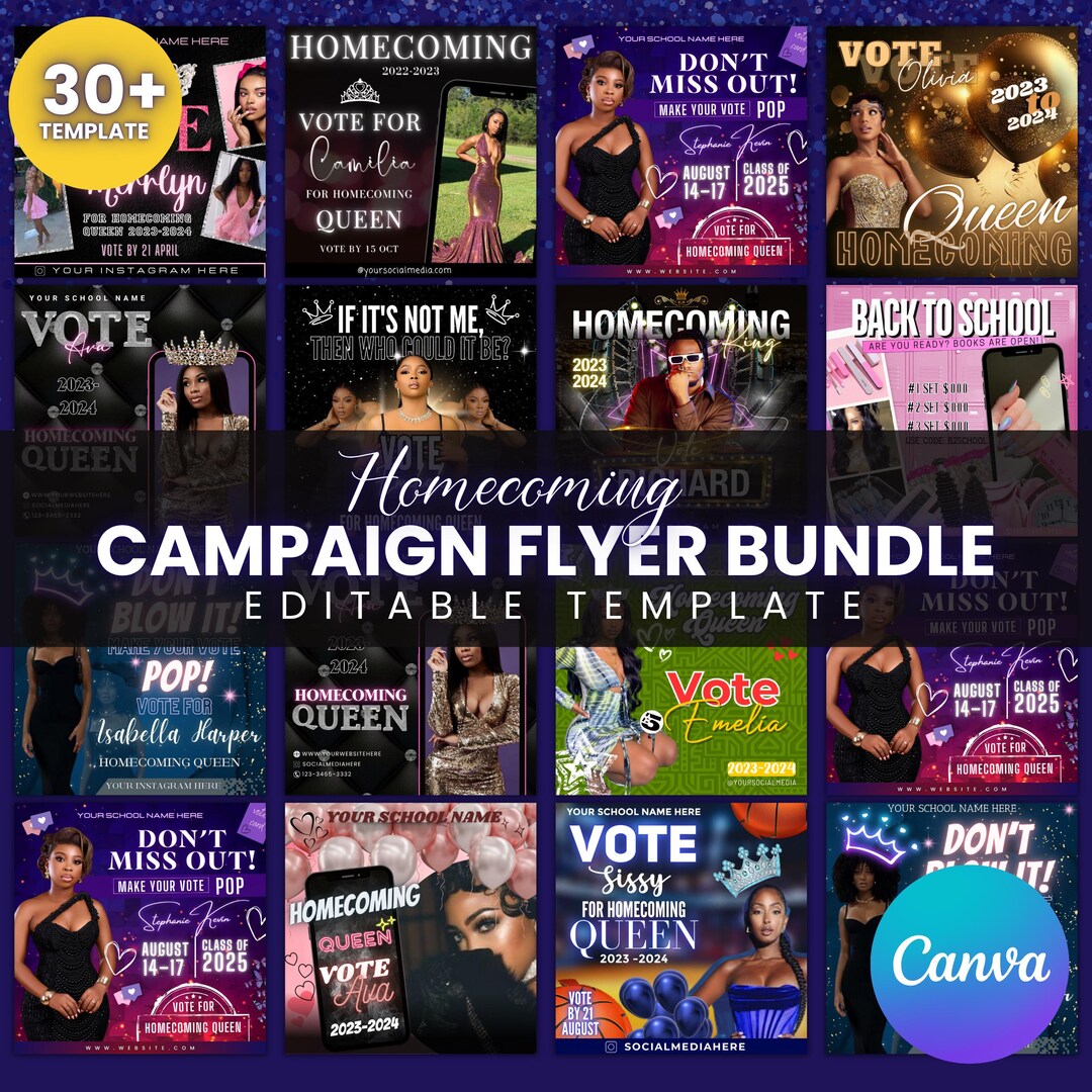 Editable Homecoming Queen Campaign Flyer Bundle, Homecoming Election ...