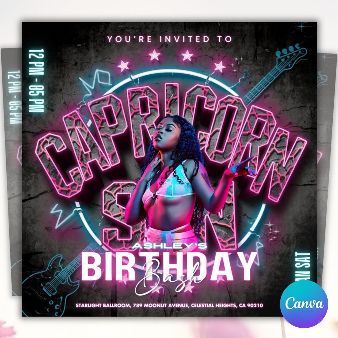 Capricorn Birthday Flyer, Birthday Girl, Happy Birthday Flyer ...