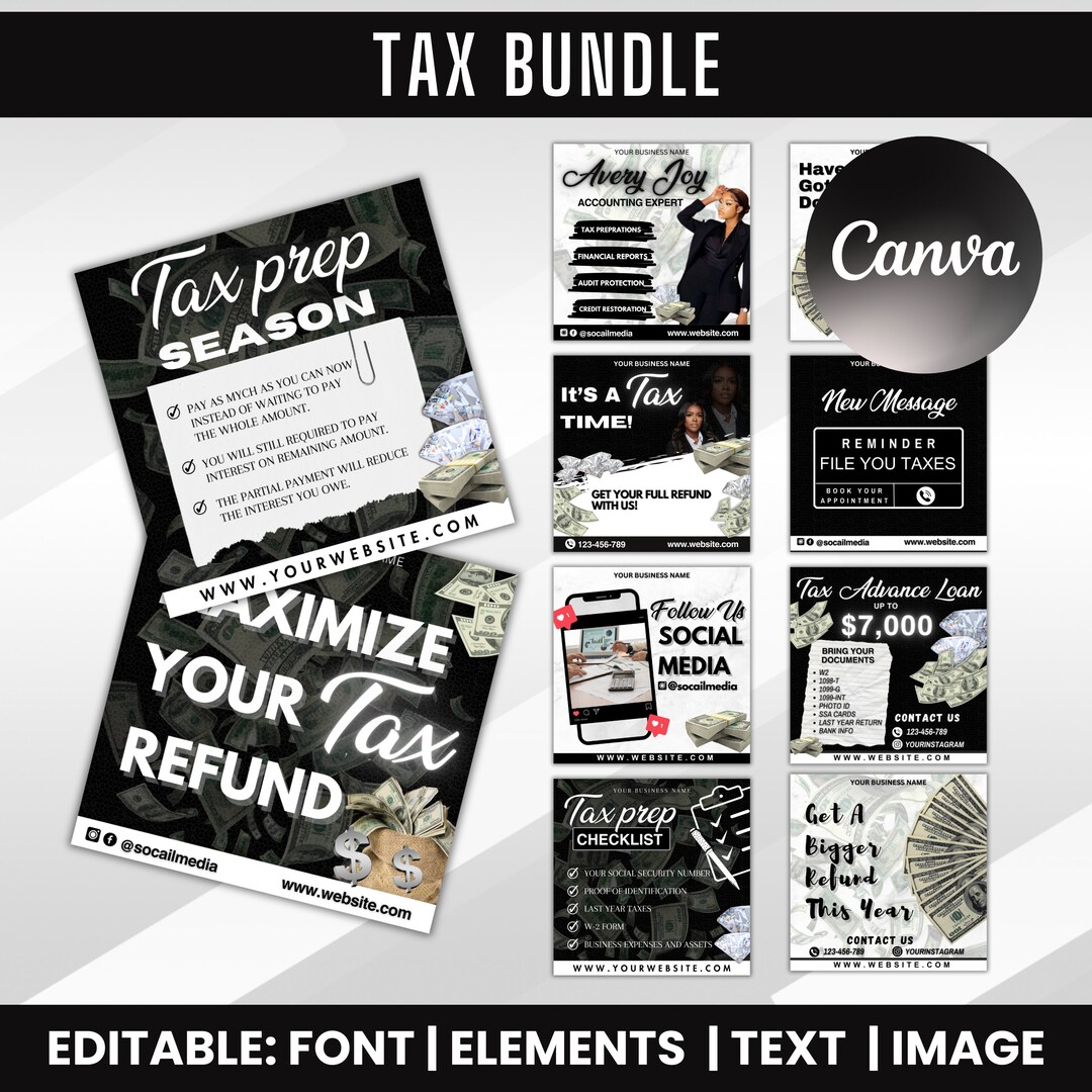 Tax Prep Bundle, Editable Tax Season Flyer, Tax Service Flyer, Tax Prep ...