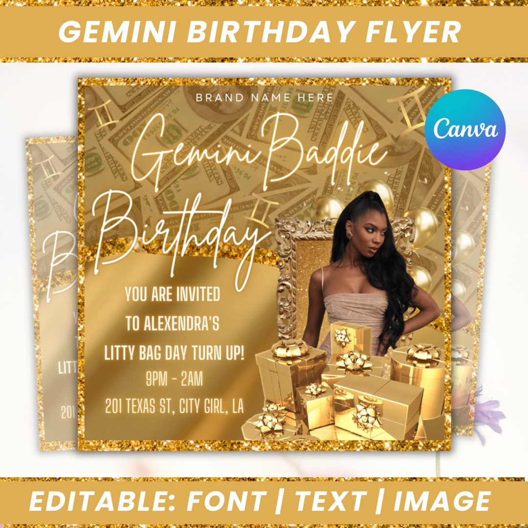 Gemini Birthday Flyer, Gemini Birthday Invitation, Birthday Event ...