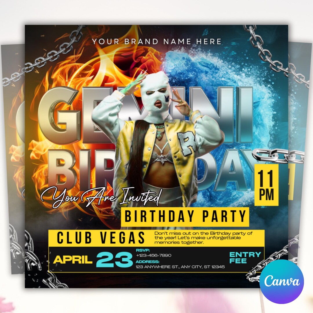 Gemini Season Party Flyer, Birthday Szn Flyer, Gemini Invitation Flyer ...