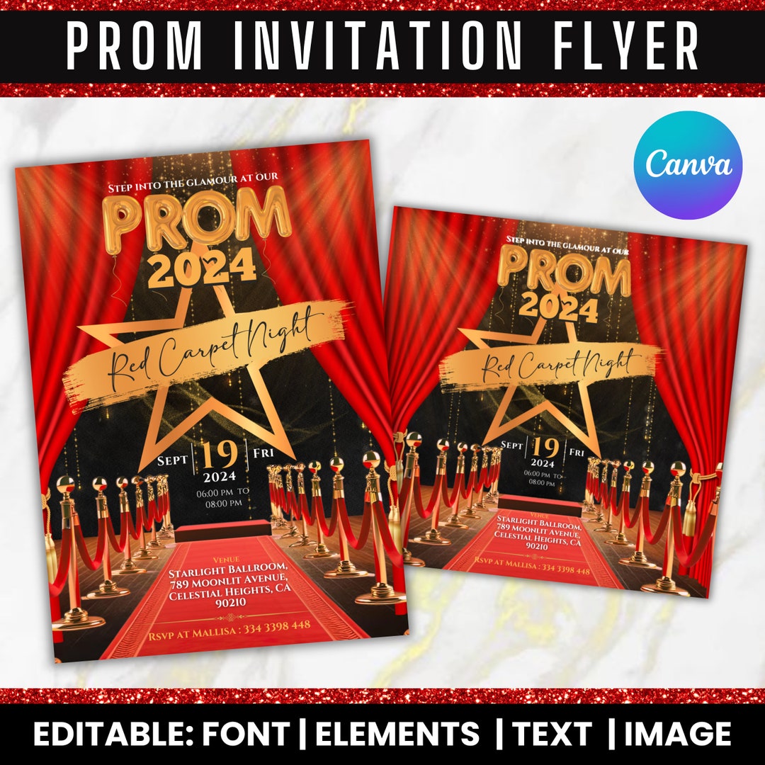 Prom Red Carpet Theme Flyer Prom Night Dance Flyer Under Red Carpet ...