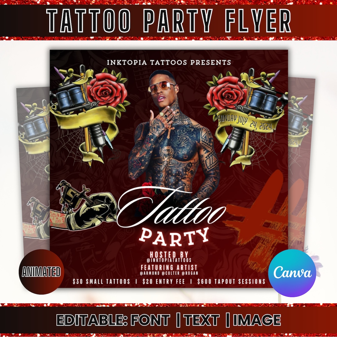 Tattoo Party Flyer, Animated Tattoo Party Invitation, Tattoo Artist ...
