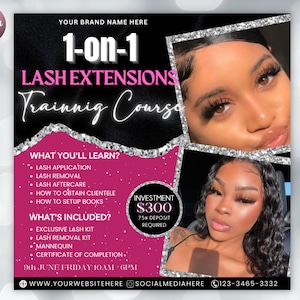 1 on 1 Lash Class Flyer, DIY Lash Training Masterclass Course Template, Lashes Tech MUA Nail ...