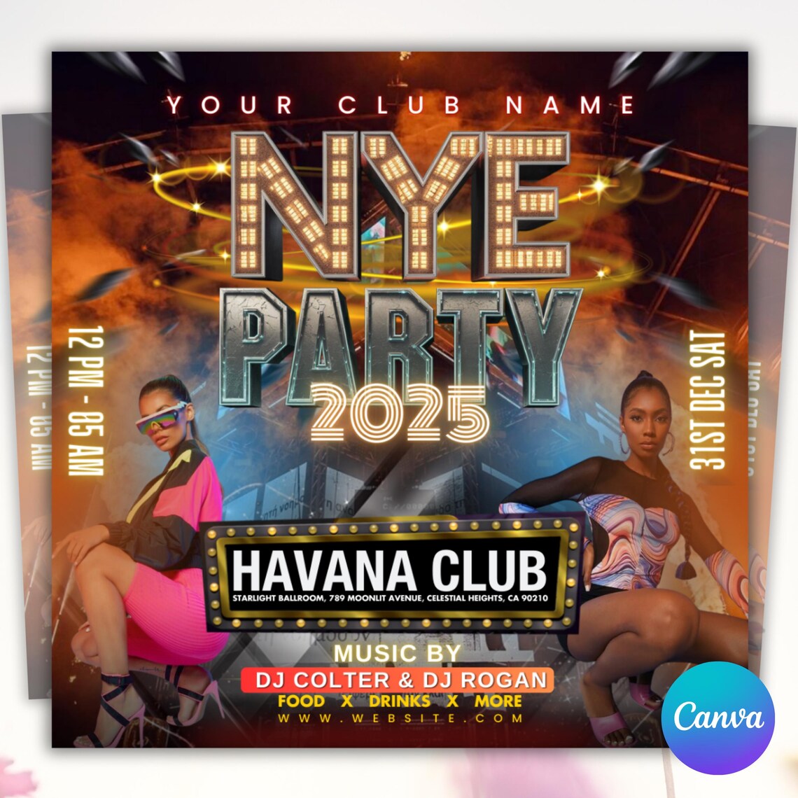 New Year Party Flyer 2025, Canva Template Flyer, Happy New Year ...