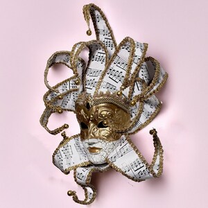 Musical Jester Mask - Gold Full Face With Pink Music Motifs - Venetian ...